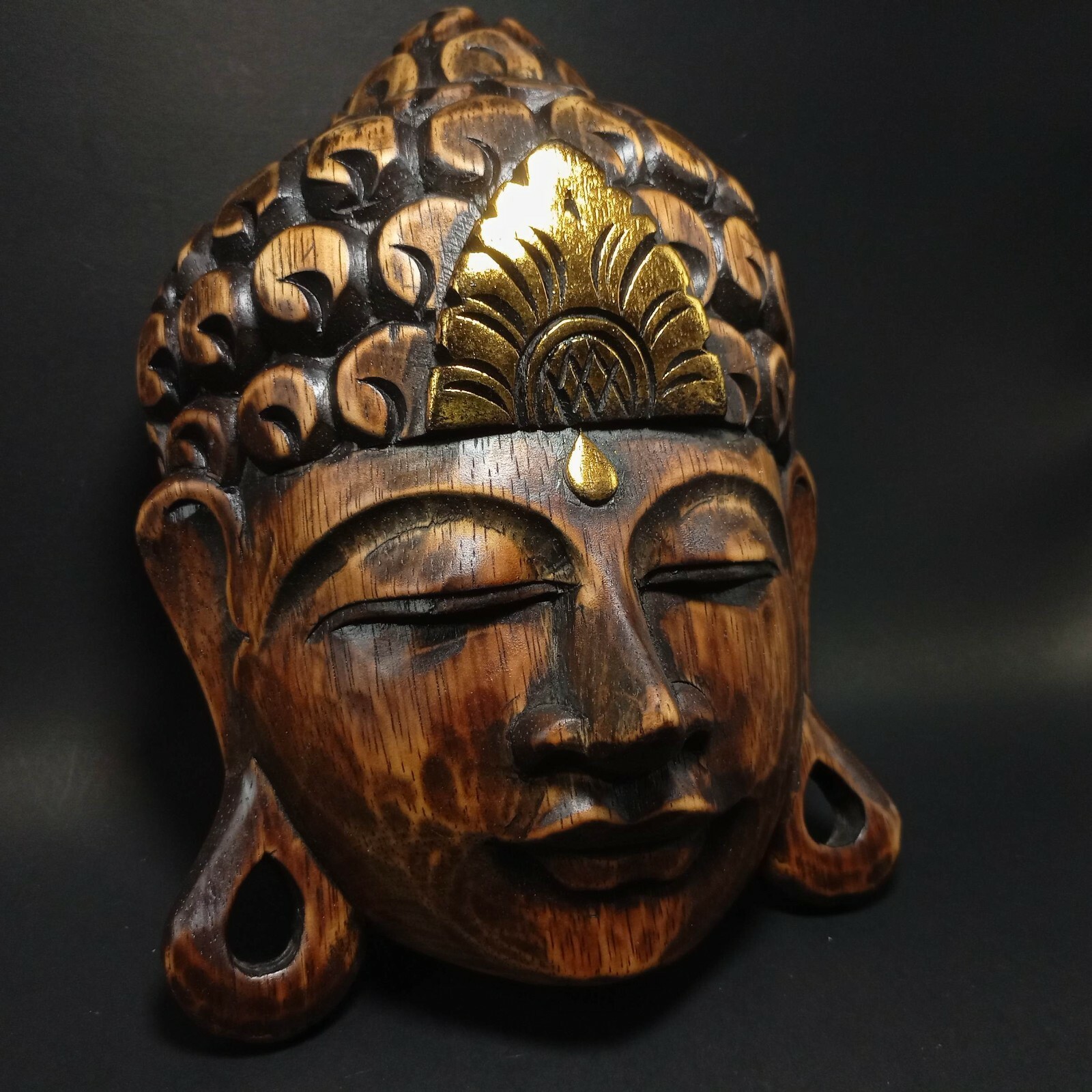 Buddha Face Wood Mask Hand Carved Wall Decor Art Hanging Meditate ...