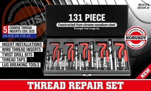131PC Thread Insert Repair Kit w/ Twist Drill Bits Tap Lug Breakers For ...