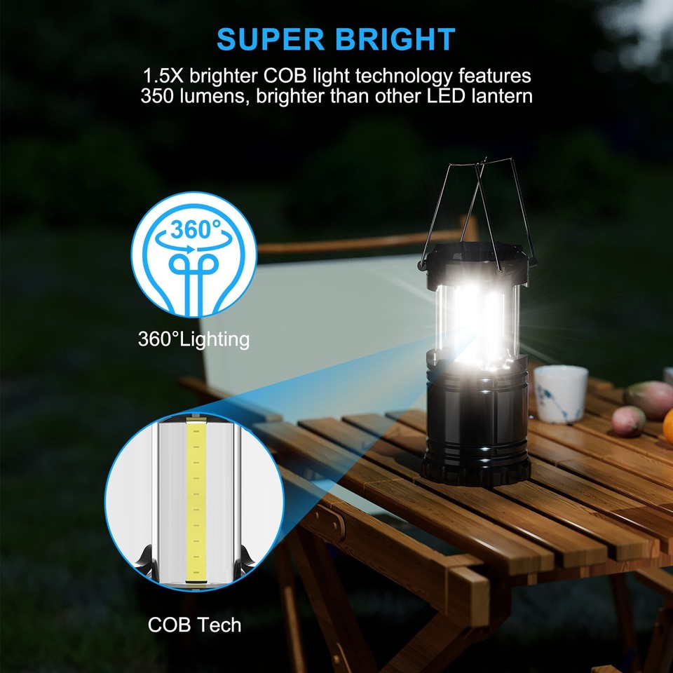 4 Pcs LED Camping Lantern, Super Brighter COB Emergency Light Outdoor ...