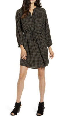 Rails Bella Tie Waist Dress in Olive Iron Check size S NWT $188 | eBay
