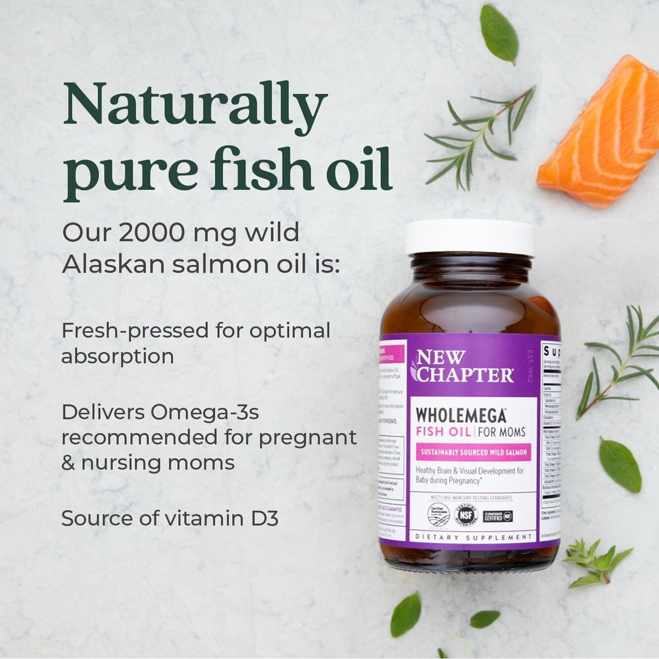 NEW CHAPTER WHOLEMEGA FOR MOMS FISH OIL SUPPLEMENT 180 CT 500MG ...