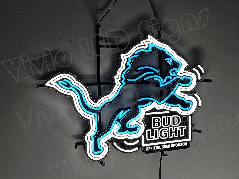 Vivid LED Detroit Lions Football Beer 25"x16" Neon Sign Light Lamp With ...