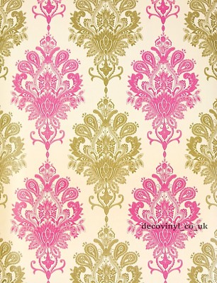 10M VICTORIAN ADHESIVE WALLPAPER CREAM PINK DAMASK STICKY BACK PLASTIC ...