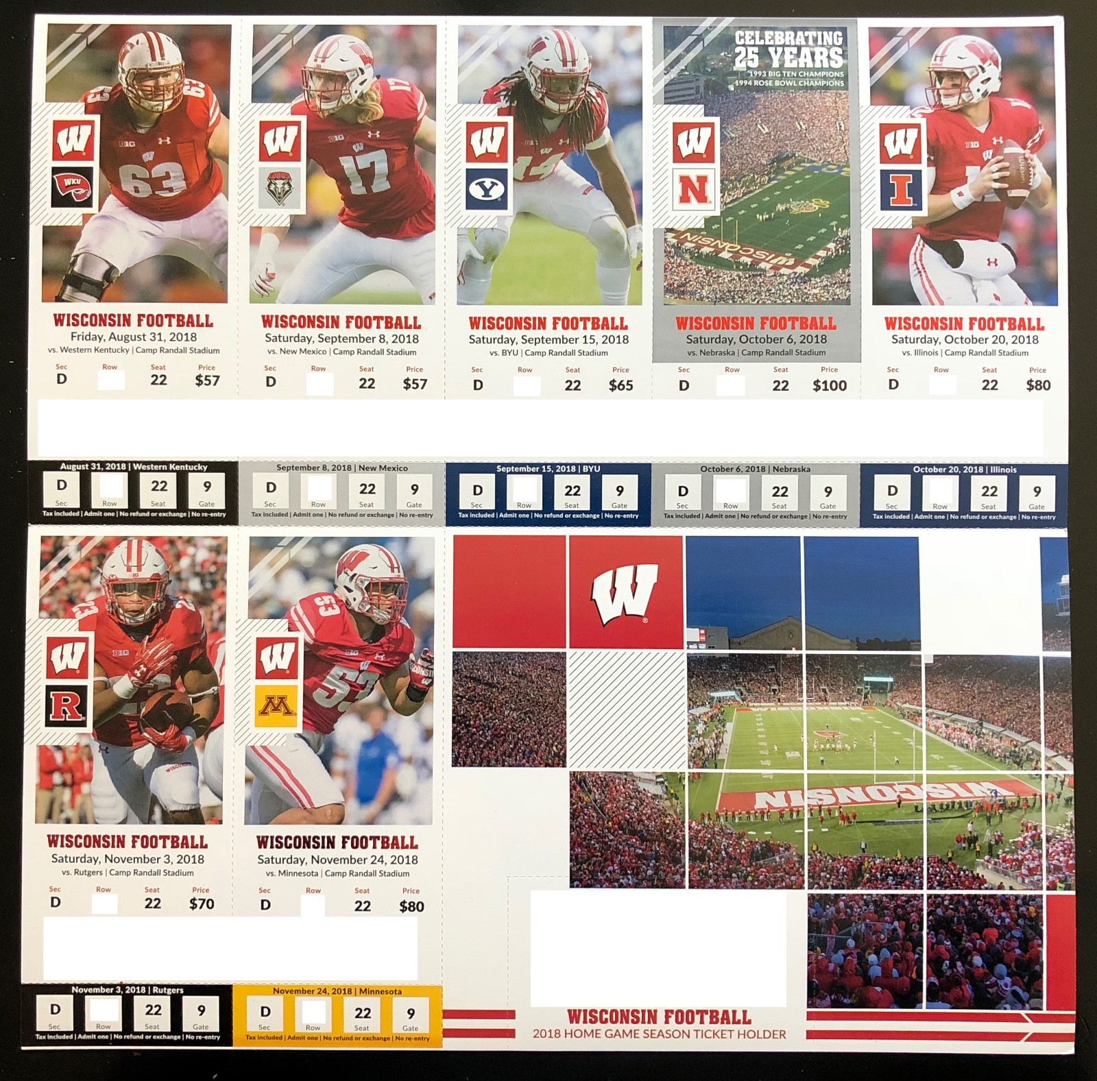 2018 Wisconsin Badgers Football Collectible Ticket Stub - Choose Any ...