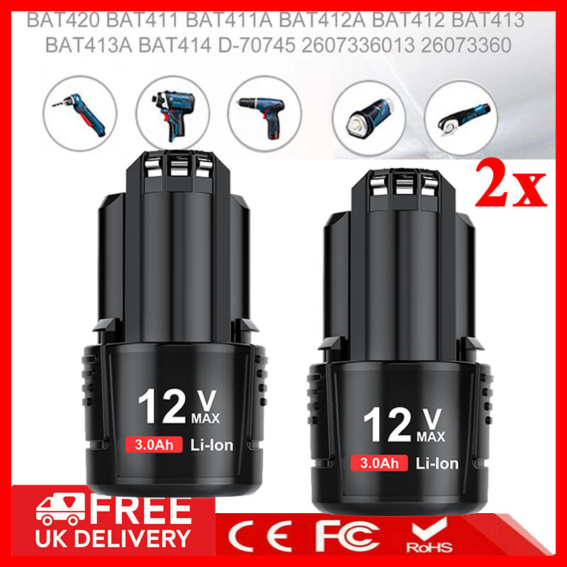 2-1X 12V 4000mAh Li-ion Battery for Bosch BAT411 BAT411A BAT412 GDR GSR ...