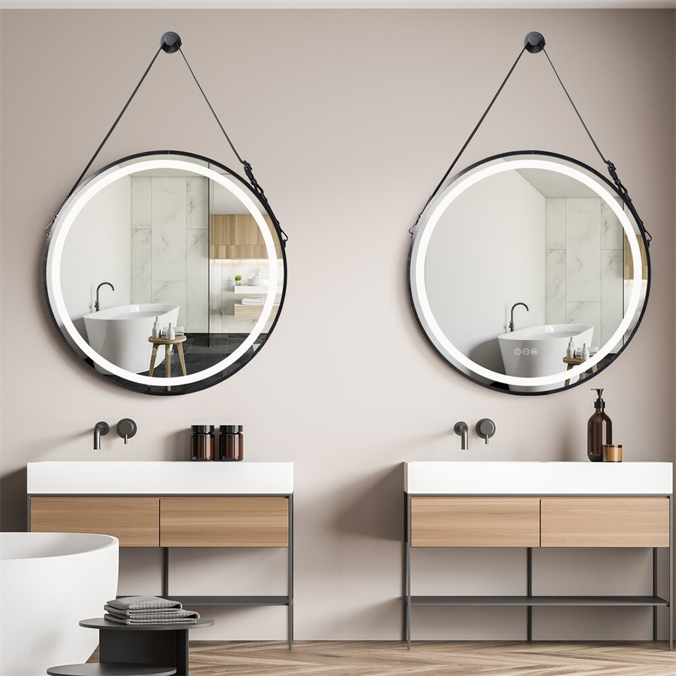 24" / 32" Large Round Bathroom Mirror w light Wall Vanity Makeup Mirror ...