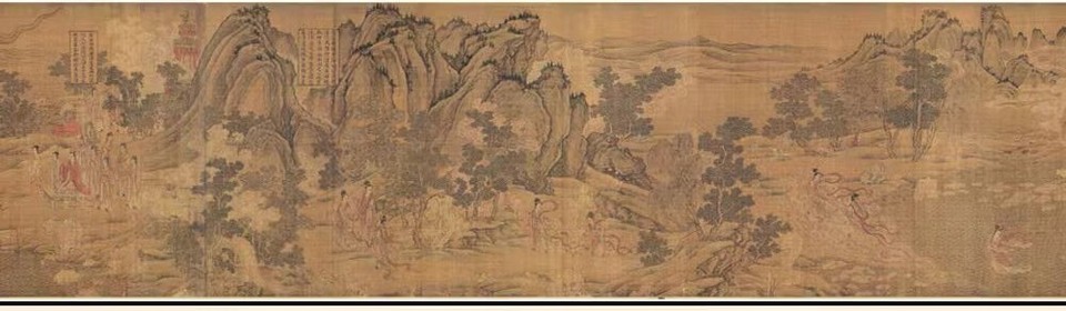 Old Chinese Antique silk Long painting Scroll ”Luo Shen Fu"by Gu Kaizhi ...