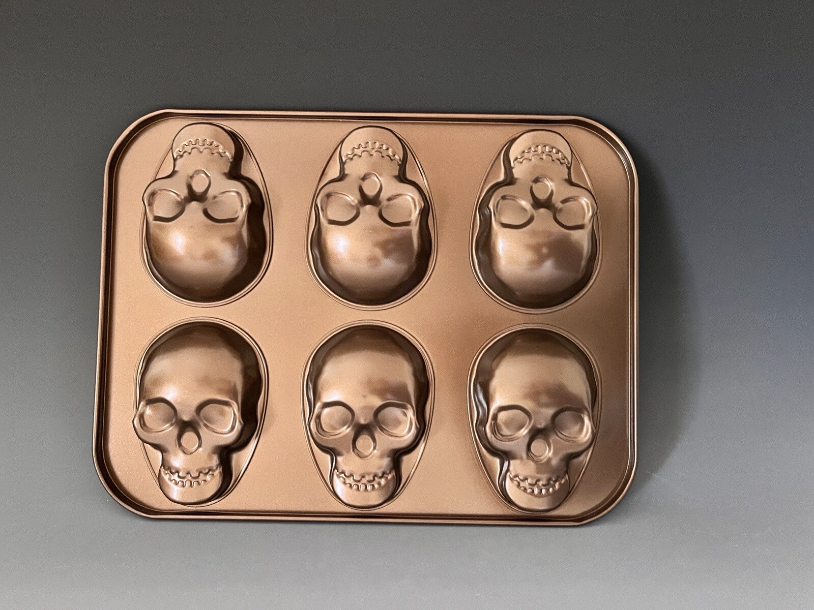 Halloween Bakeware Haunted Skull Cakelet Pan Bronze Aluminum Square ...