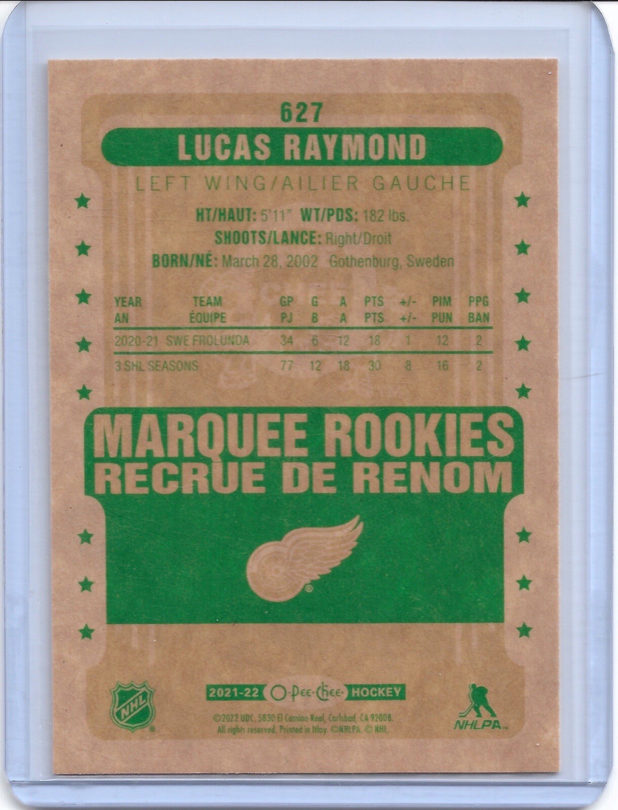 Lucas Raymond Retro Marquee Rookies 21-22 Upper Deck Series 2 #627 | eBay