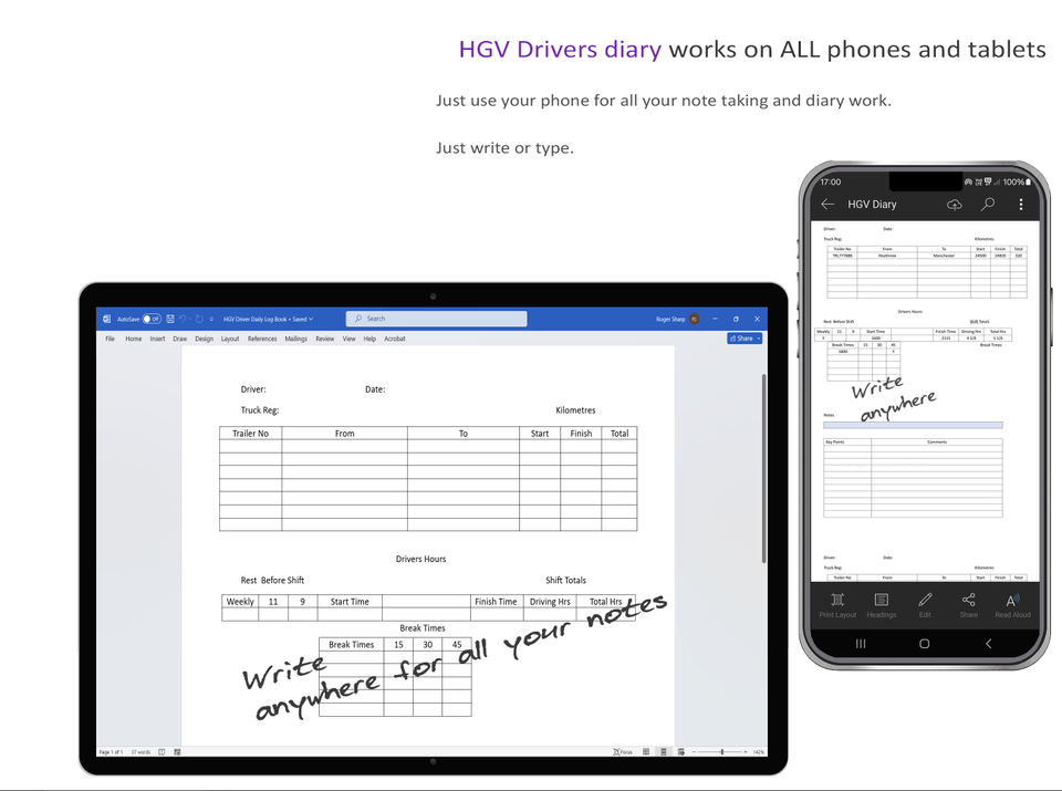 HGV Drivers Diary Shift Log Book HGV Drivers Logbook Truckers Daily ...