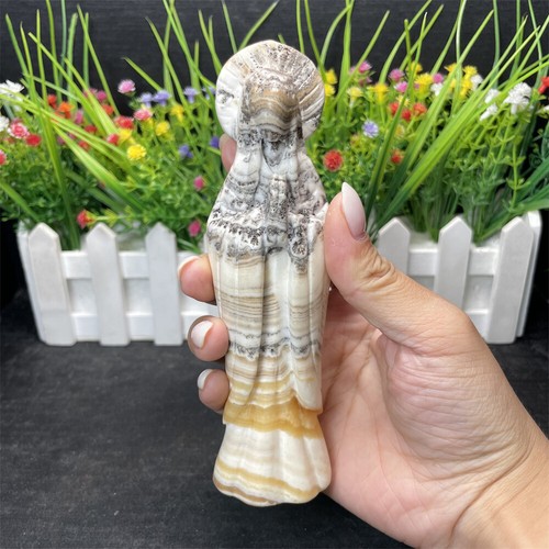 0.5LB 5.9" Natural Banded Lace Calcite Mary Figurine Carving Crystal ...