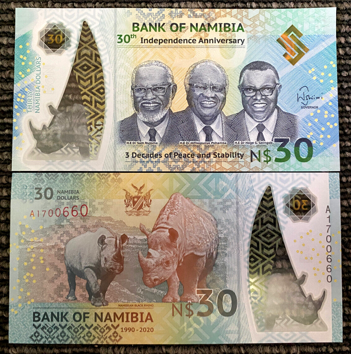 Namibia 30 Dollars 2020 Polymer Commemorative Banknote World Paper ...