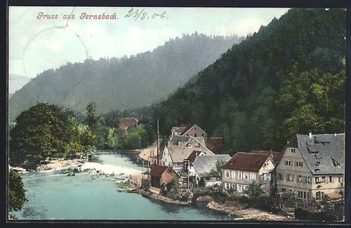 Ansichtskarte Gernsbach, Ortsansicht m. Fluss | eBay.de