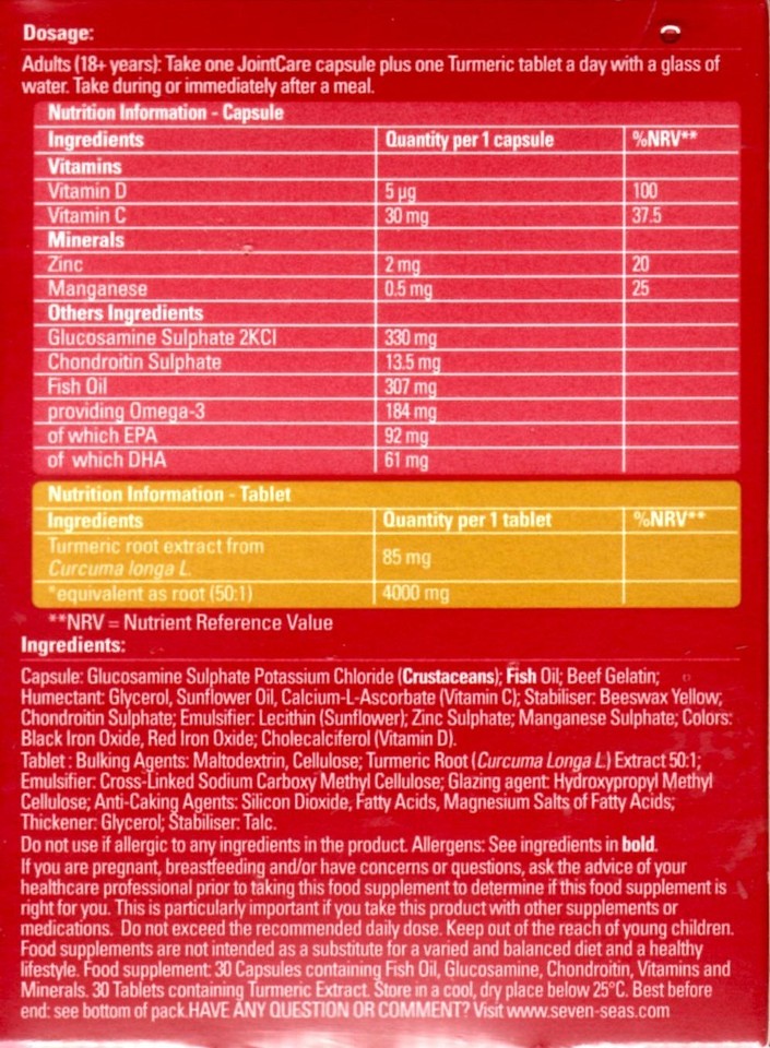 Seven Seas JointCare +Turmeric, 30 Day Duo Pack 30 capsules/30 tablets ...
