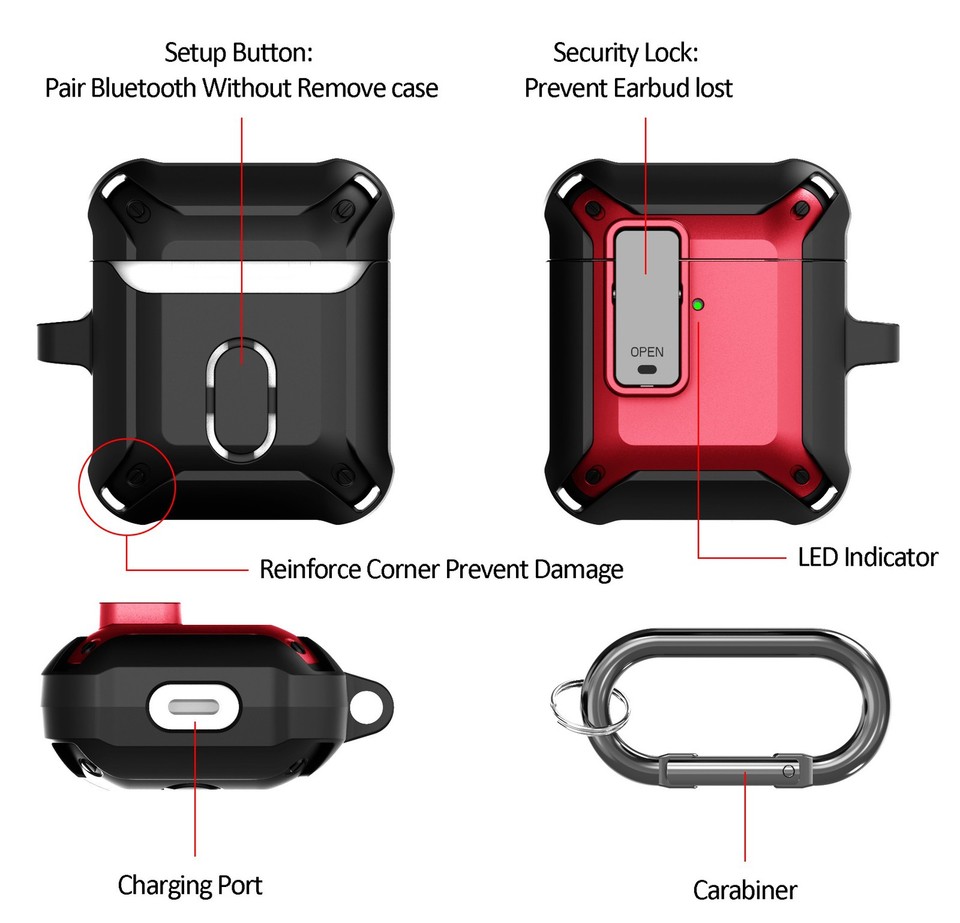 Secure Click Case Rugged Cover with Carabiner Clip for Airpods (Gen 1 ...