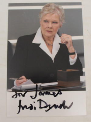 Judi Dench Hand Signed 4x6" Photo From James Bond / 007 Film 'For James ...