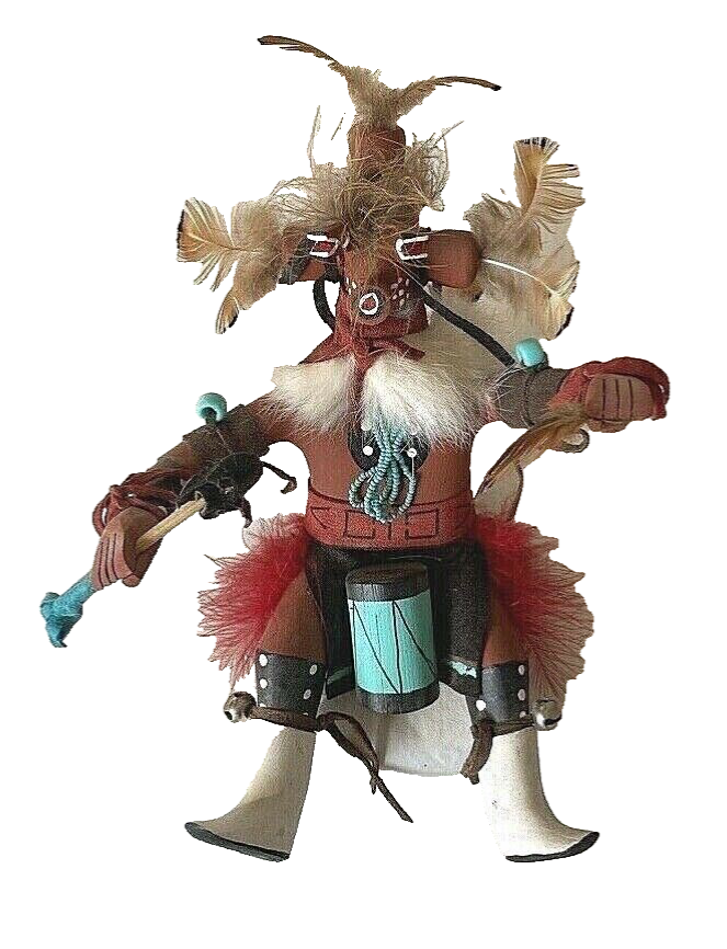 Vintage Hopi Mudhead Kachina Hand Carved Wood Drummer 10" Seated Native ...