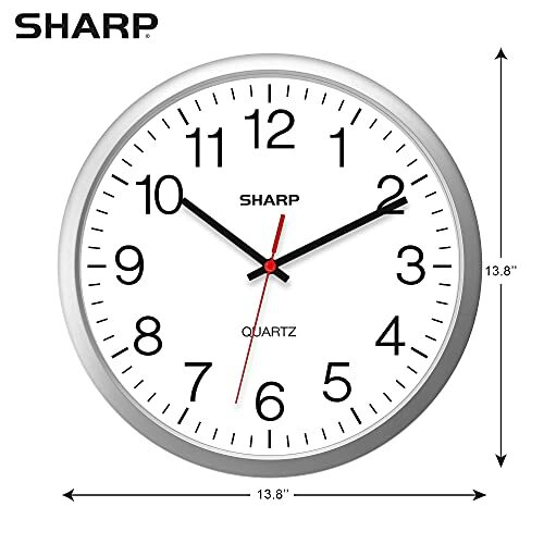 SHARP Wall Clock – Silver Silent Non Ticking 14 Inch Quality Battery ...