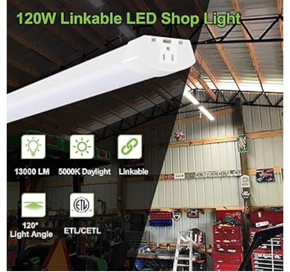 2 Pack 4FT LED Shop Light Linkable, 120W 13000lm(400w Equivalent ...