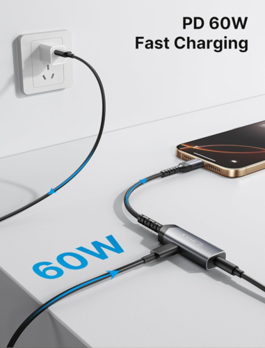 JSAUX USB C to 3.5mm Headphone and Charger Adapter, 2-in-1 AUX Mic Jack ...