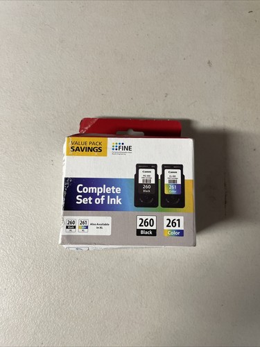 Genuine Canon PG-260 Black Ink Cartridge + CL-261 Color Ink Cartridge ...
