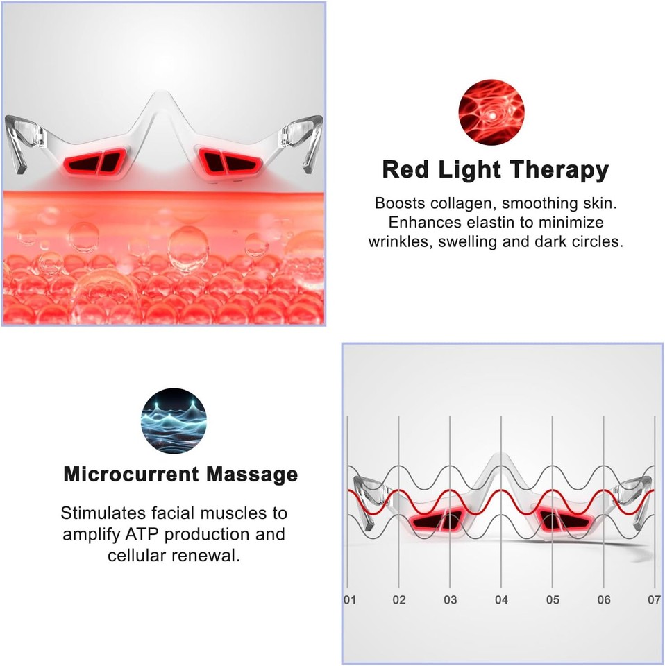 , Red Light Therapy Glasses Microcurrent Eye Massager Red Light Eye ...