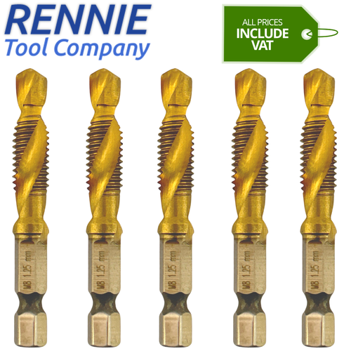 M8 x 1.25 Combination Tap And Drill Bit HSS Titanium Coated. 8mm x 1 ...