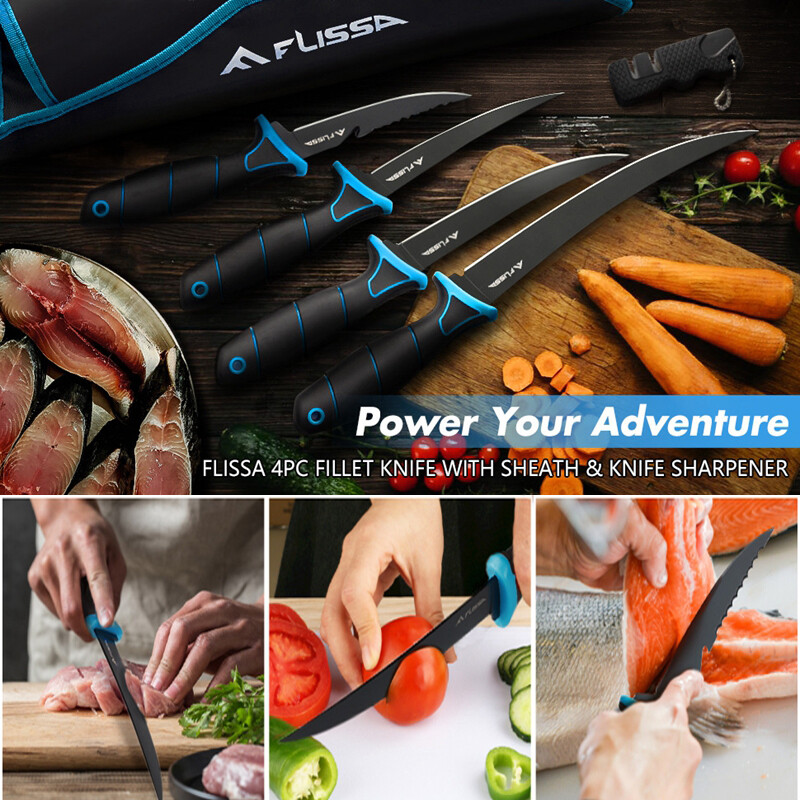 FLISSA 4PIECE Bait Knife Fillet Knife Set Cutting Notch Knife Sharpener ...