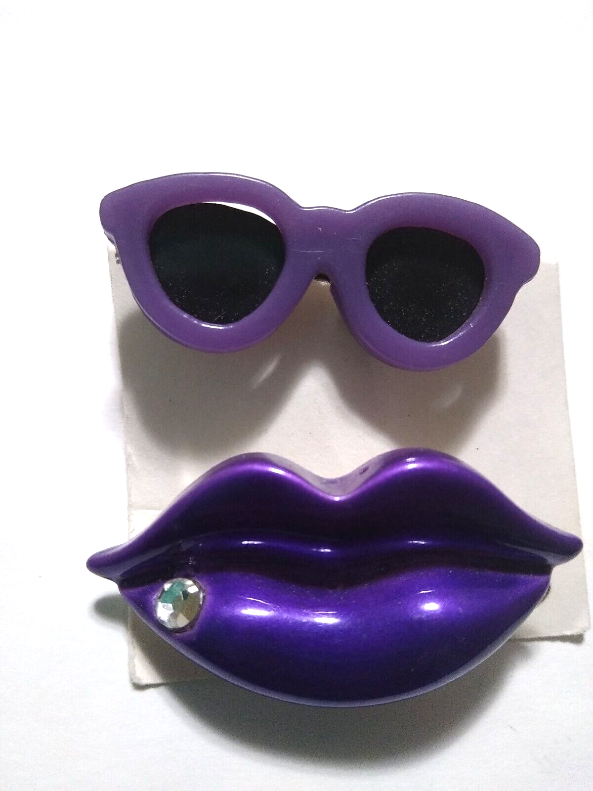 VTG NEW WAVE FUN FUNKY EGGPLANT PURPLE NOS RHINESTONE LIPS & SUN ...