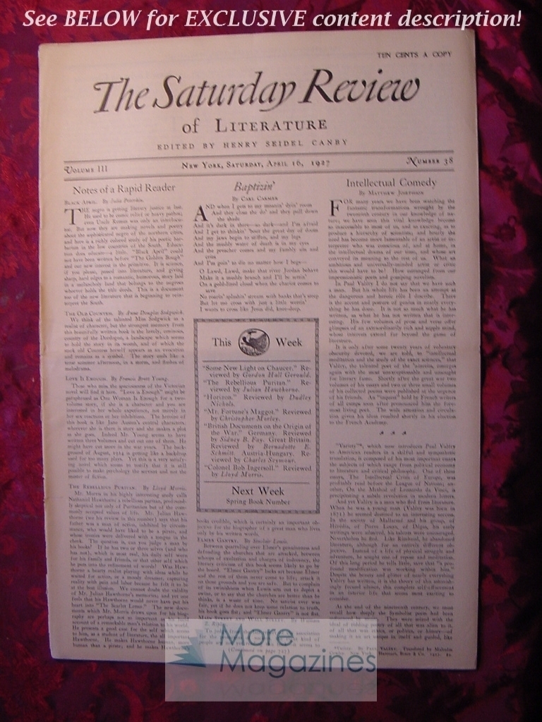 SATURDAY REVIEW April 16 1927 Matthew Josephson Carl Carmer Julian ...