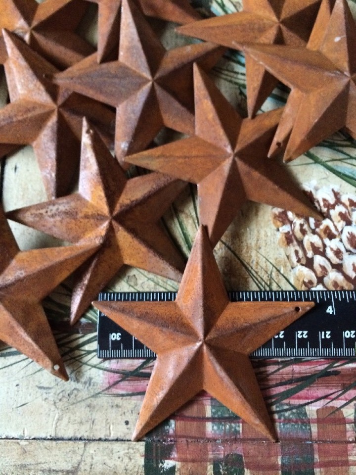 50 Rusty Barn Stars Star 3.75 in 3 3/4" Dimensional 2D w/ Hole Craft ...