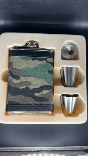 Vintage Flask Set Camo 8 Oz. With Funnel Steel Shot Cups A1 | eBay