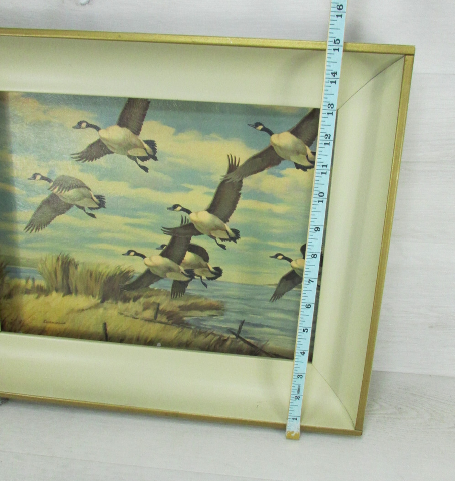 VTG Flying Geese Litho Shadow Box Lighted Picture Metal Frame Formed ...