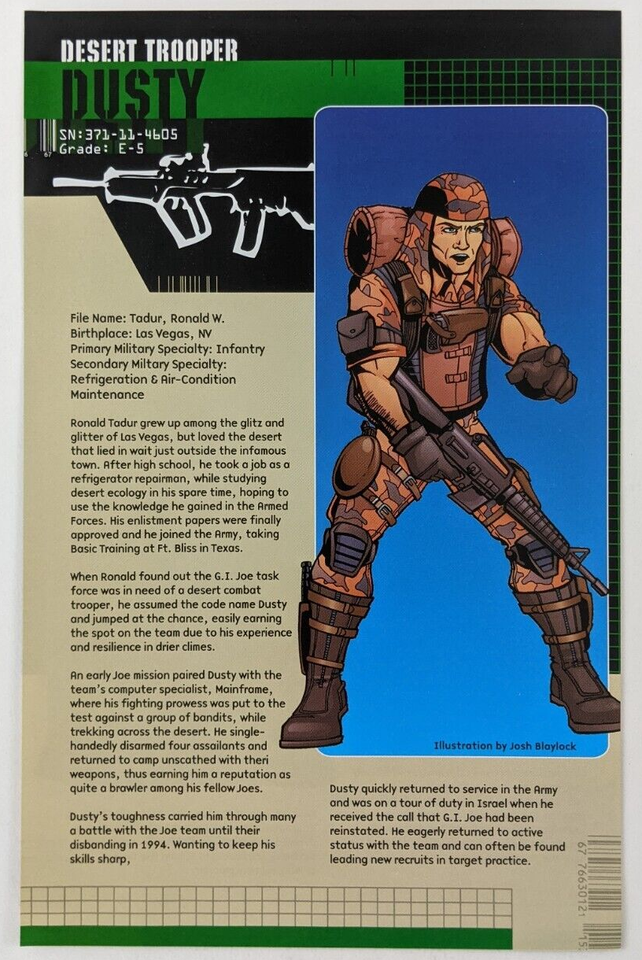 Flint Dusty GI Joe Comic Poster Art PROMO Original Pin-Up Profile ...