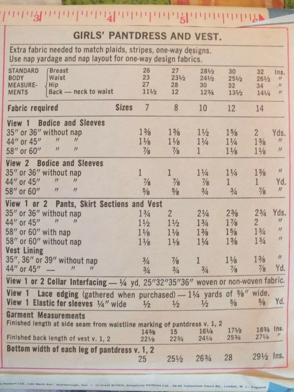 Sassy VTG 71 SIMPLICITY 9481 Girls Pandress & Vest PATTERN 12/30B UC | eBay