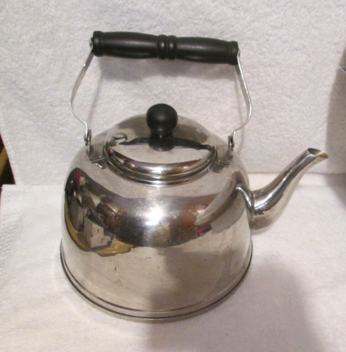 VINTAGE FARBERWARE Tea Pot Stainless Steel BUILT IN STRAINER 7040 KOREA ...
