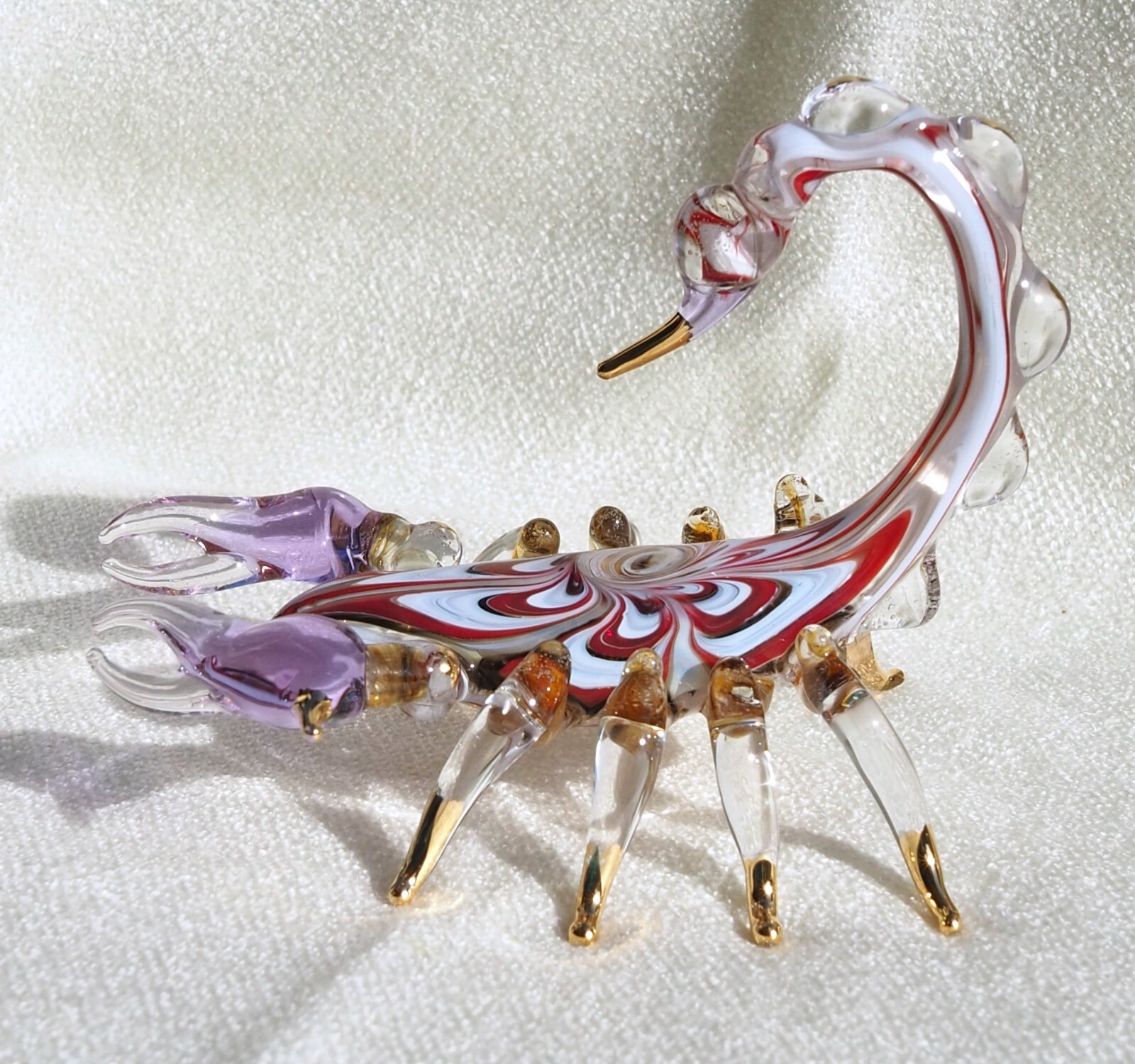 Maroon milk SCORPION hand blown art glass figure 4 inch gold trim ...