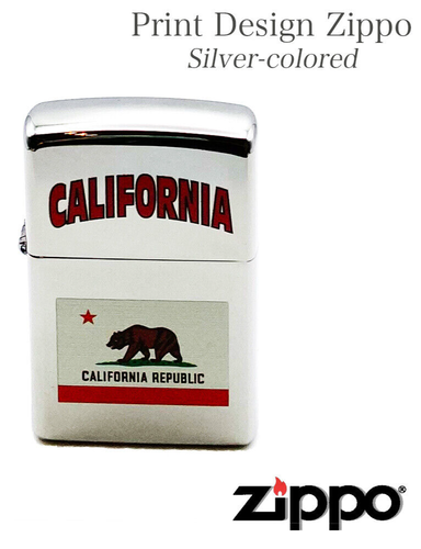 Zippo lighter CALIFORNIA bear print simple design silver unused import ...