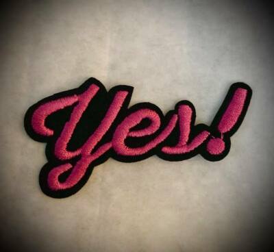 "Yes!" Embroidered Iron On Applique DIY Patch Black Pink Exclamation ...