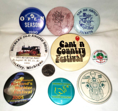 Lot of 9 Michigan FESTIVAL FAIR EVENT Buckley Alpine Air PINBACK BUTTON ...