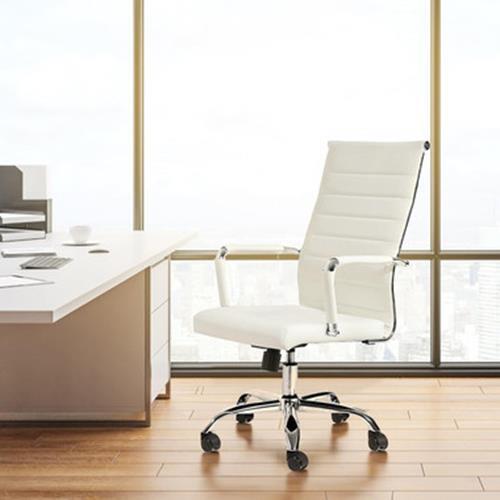Ergonomic White Ribbed PU Leather High Back Executive Computer Desk ...