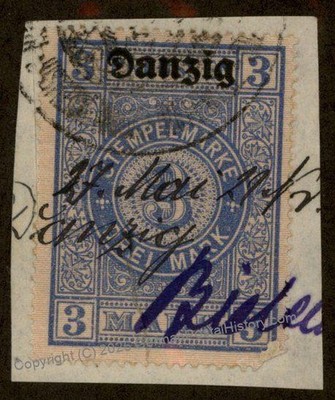 Danzig Germany Preussen Prussia 3 Mark Stempelmarke Document Revenue ...