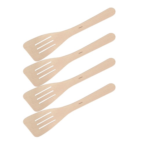 4x Euroline 30cm Wooden Slotted Curved Spatula Kitchen Frying Utensil ...