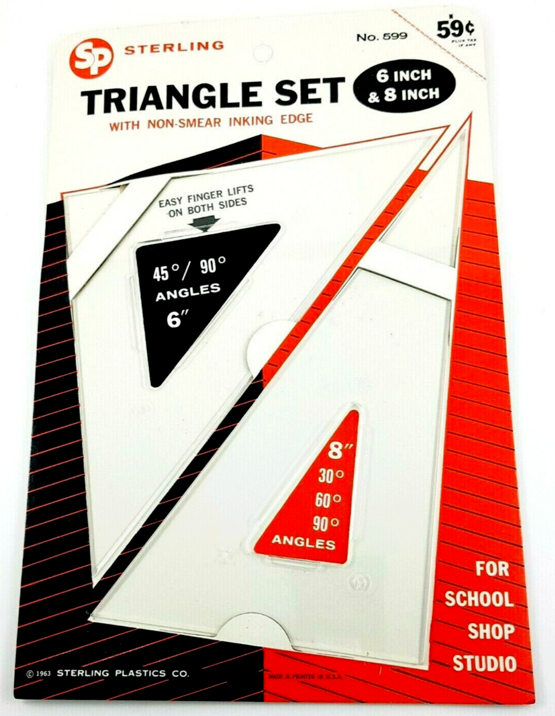 Sterling Plastics Triangle Set 6 and 8 inch No. 599 1963 New On Card ...