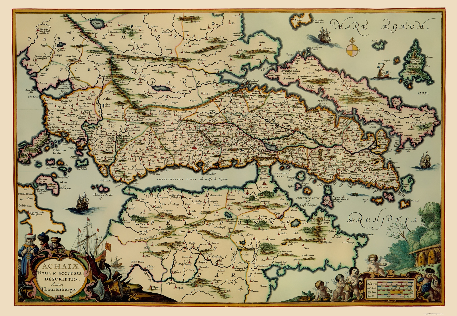 Historic Map - Greece Achaea Region - Lauremberg 1654 - 23 x 33.23 | eBay