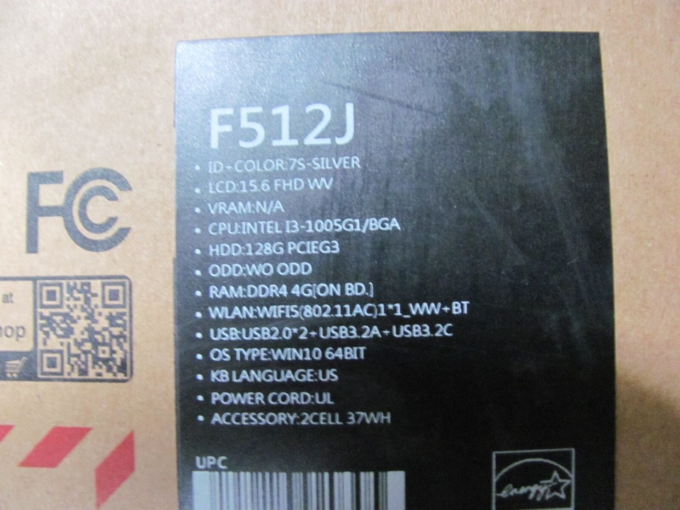 Asus VivoBook 15 F512JA-PH31-BAC 15.6" Ultrabook Laptop, Intel i3, 4GB ...