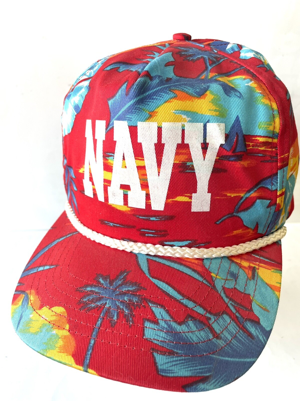 Hawaiian Beach print US NAVY Adjustable Hat snap back cap vintage rope ...