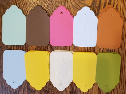 100 SCALLOP TAGS Cardstock Paper Die Cut Scrapbook, Gift/Sale Tags ...