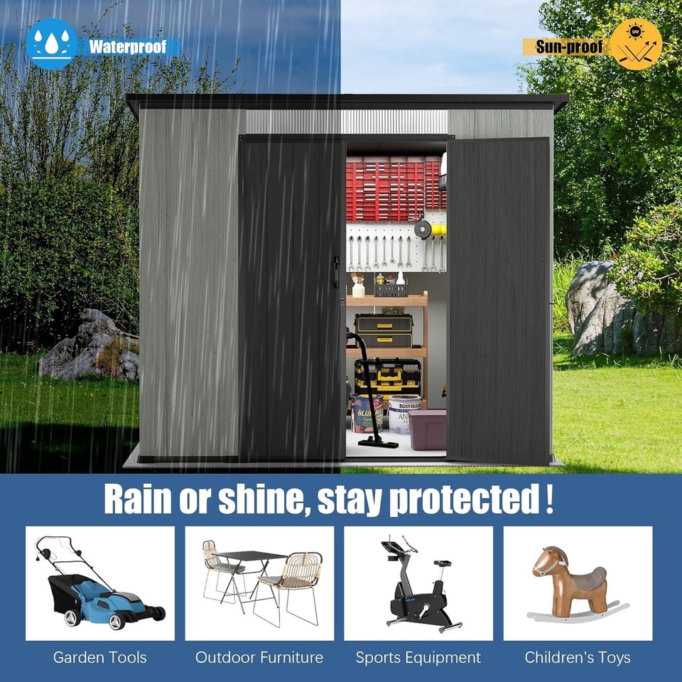 6x8 FT Outdoor Resin Storage Shed with Lockable Doors & Sloping Roof ...