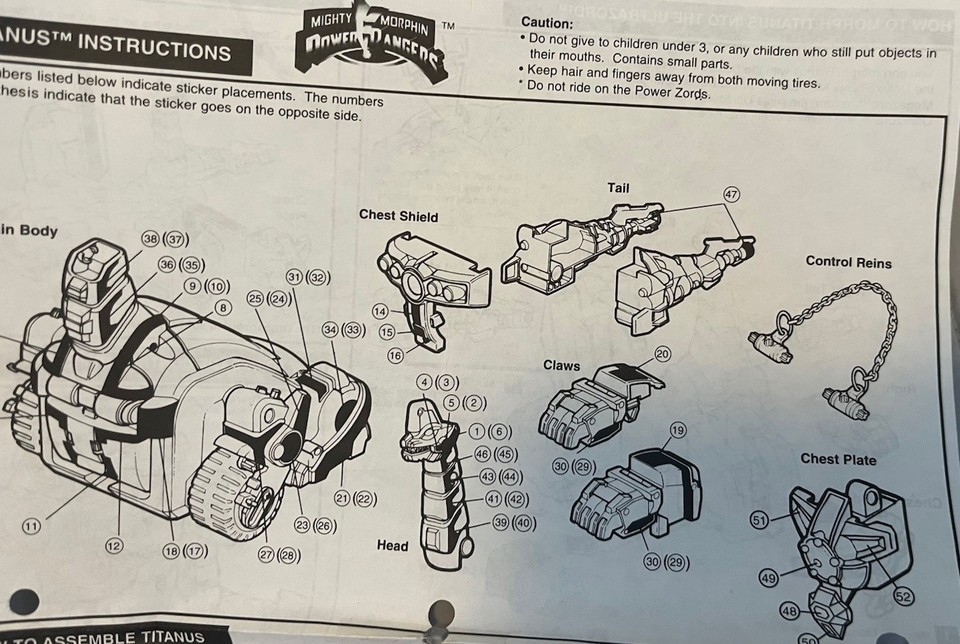 Mighty Morphin Power Rangers Titanus Carrier Zord Original Instructions READ A7 | eBay